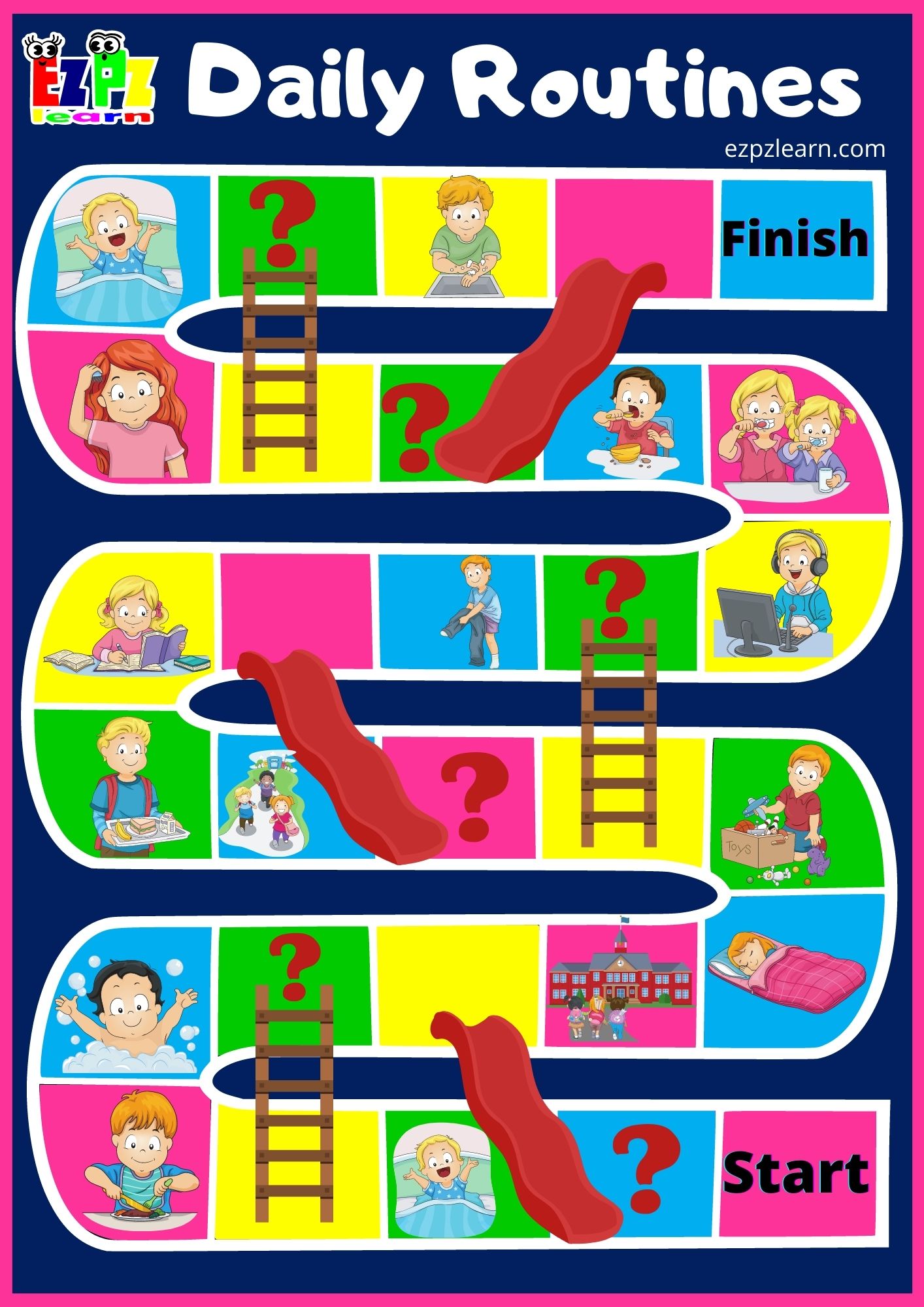 Daily Routines Slides And Ladders Game Ezpzlearn